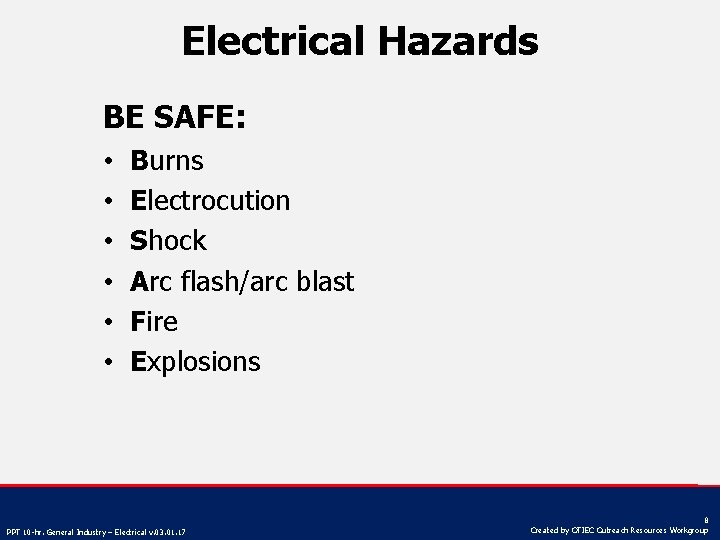 Electrical OSHA 10 hour Outreach Training General Industry