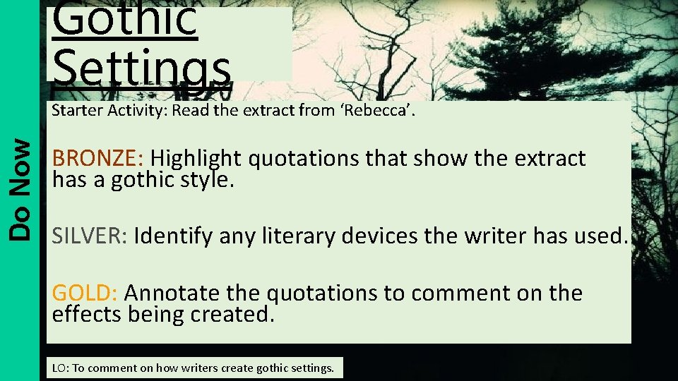 Gothic Settings Do Now Starter Activity Read the