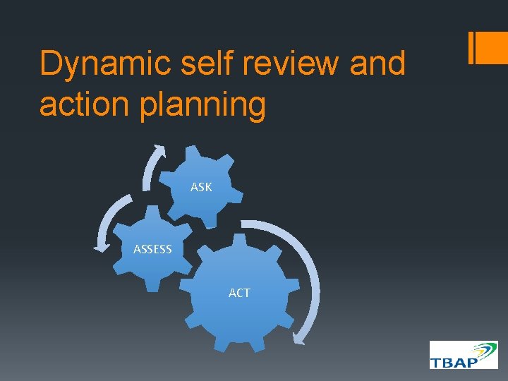 Dynamic self review and action planning ASK ASSESS