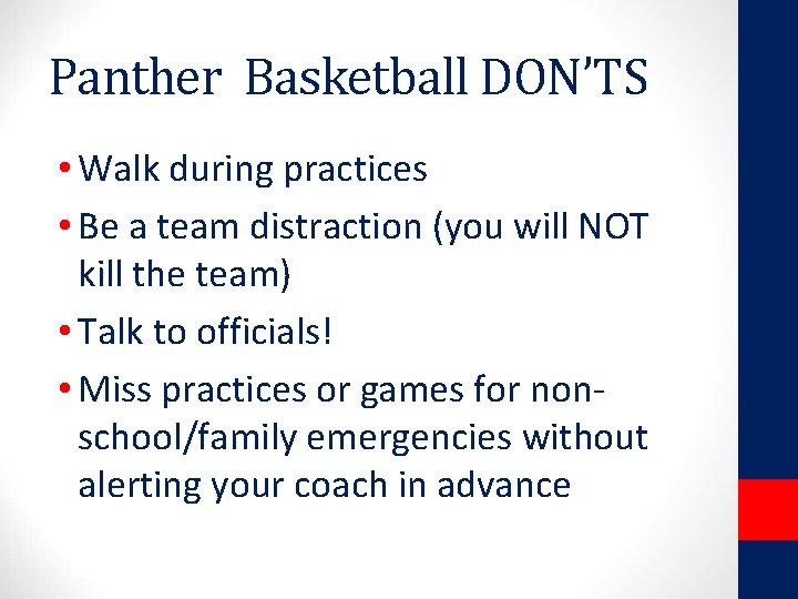 Midway High School Basketball Expectations Panther Basketball DOs