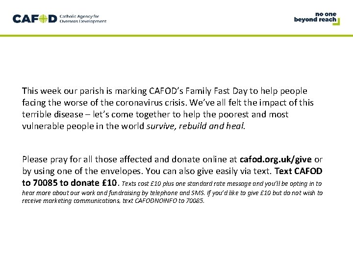 Family Fast Day Friday 9 October 2020 This