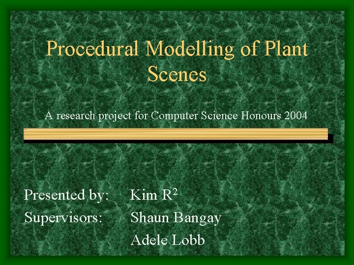 Procedural Modelling of Plant Scenes A research project