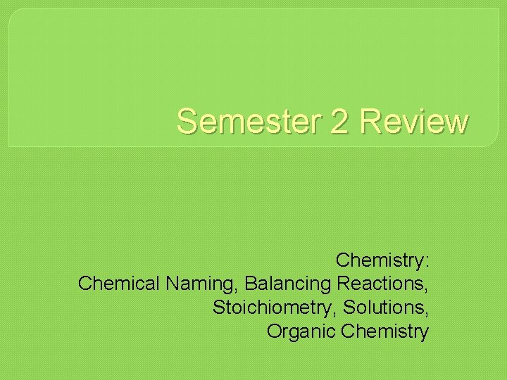 Semester 2 Review Chemistry Chemical Naming Balancing Reactions