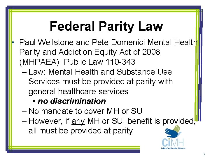 Parity 101 What does it Mean for Behavioral