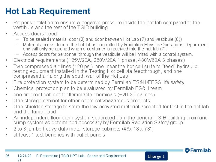 TSIB HPT Lab Scope and Requirements Frederique Pellemoine