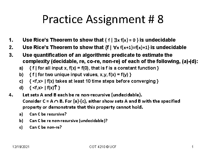 Practice Assignment 8 1 2 3 Use Rices