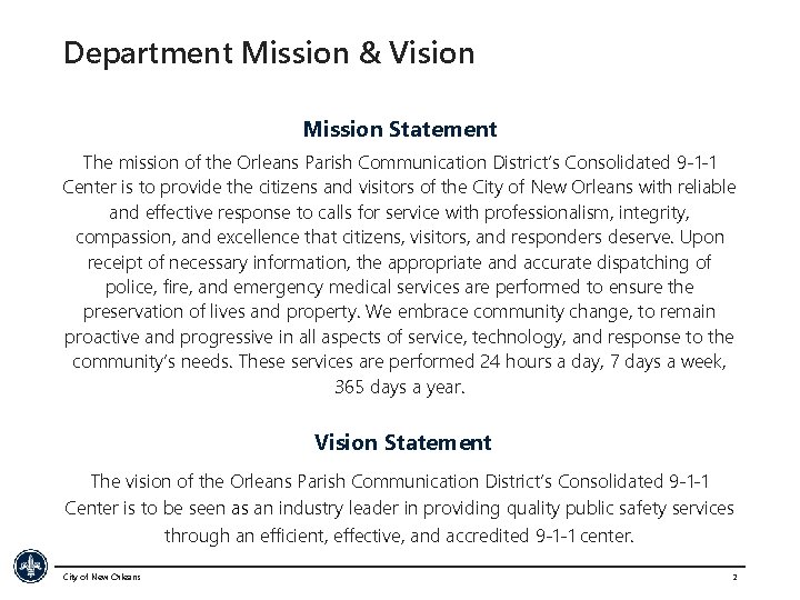 2018 Proposed Budget Orleans Parish Communication District City