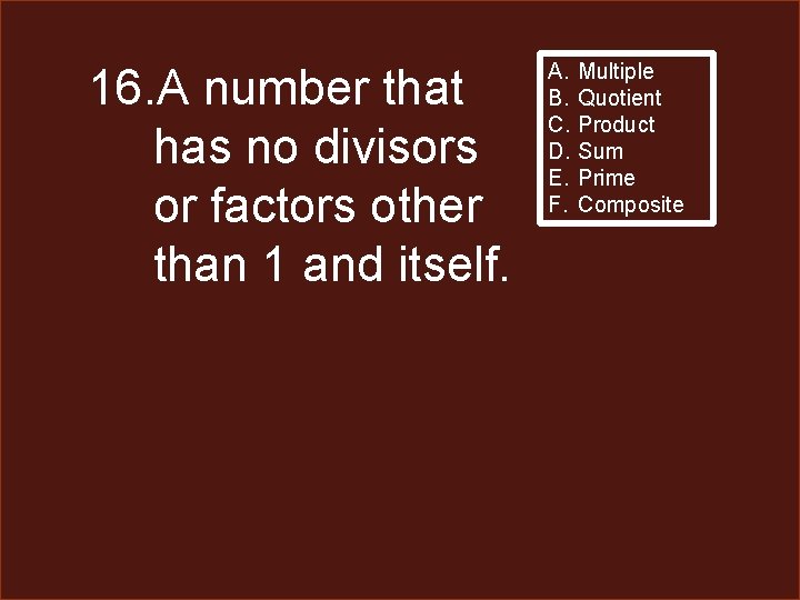 Math Vocabulary Divisibility Facts Quiz You will need