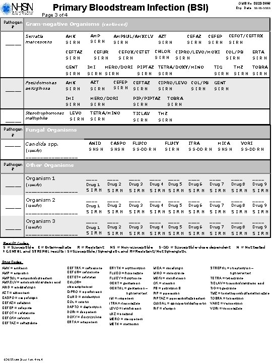 Primary Bloodstream Infection BSI OMB No 0920 0666