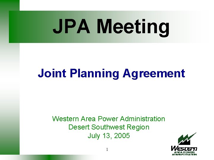 JPA Meeting Joint Planning Agreement Western Area Power