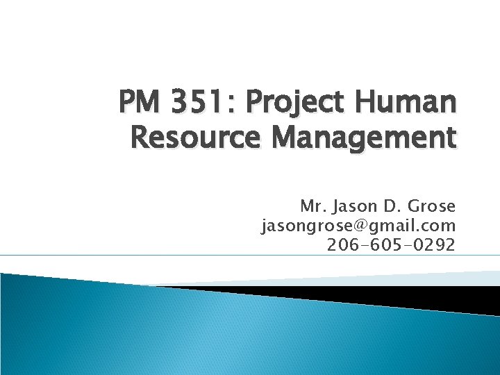 PM 351 Project Human Resource Management Mr Jason