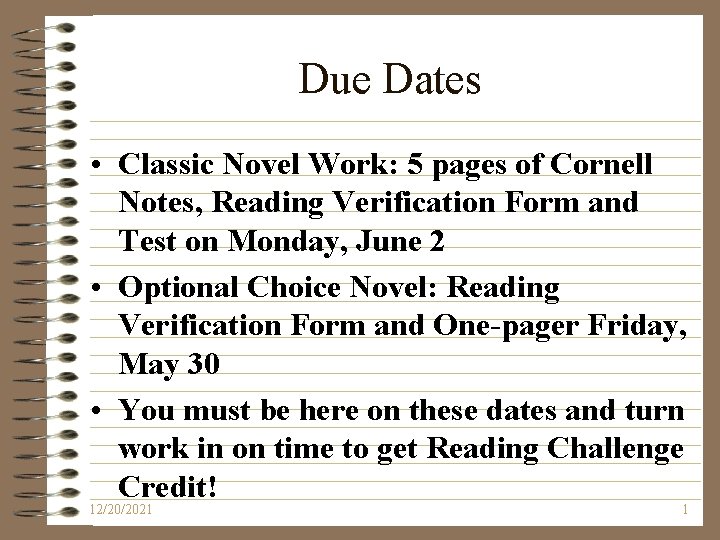 Due Dates Classic Novel Work 5 pages of