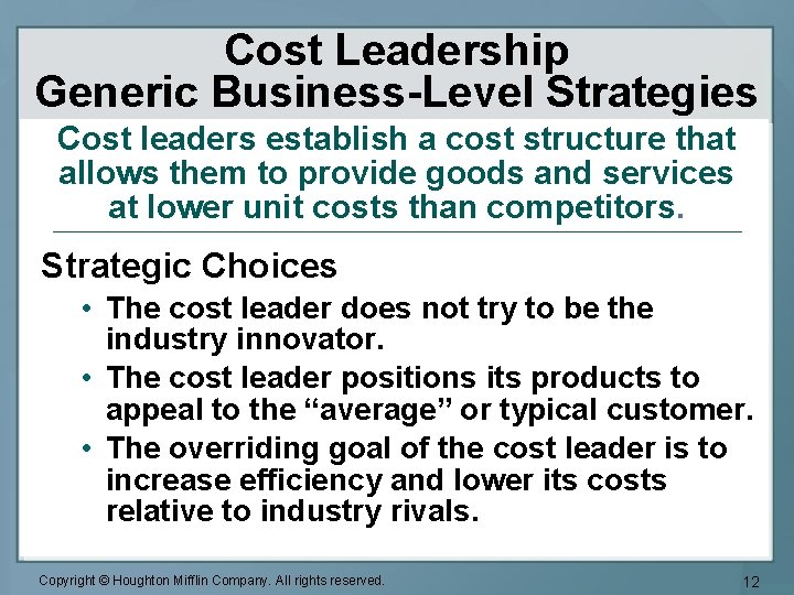 Chapter Five Building Competitive Advantage Through Business Level