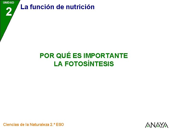 UNIDAD 2 La funcin de nutricin POR QU