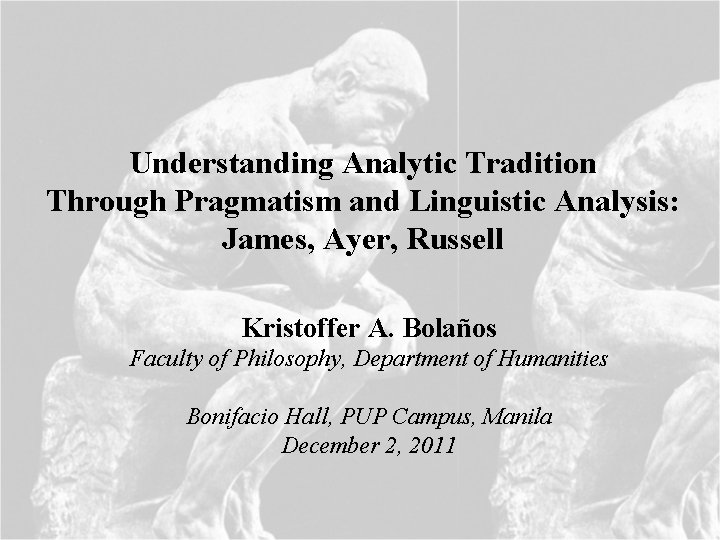 Understanding Analytic Tradition Through Pragmatism and Linguistic Analysis