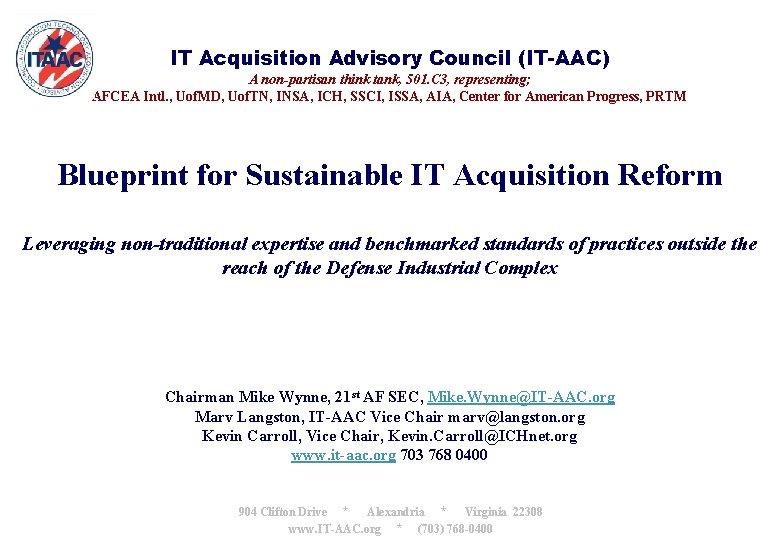 IT Acquisition Advisory Council ITAAC A nonpartisan think