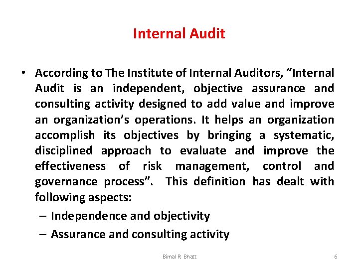 Role of Internal Audit in Corporate Governance Bimal