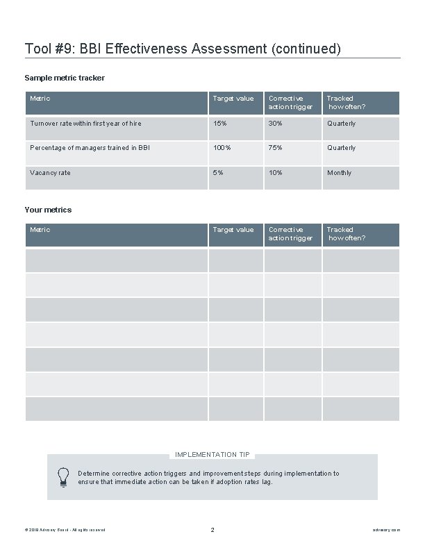 Tool 9 BBI Effectiveness Assessment Tool overview Use