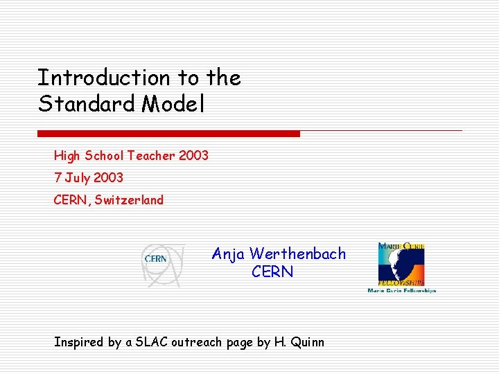 Introduction to the Standard Model High School Teacher