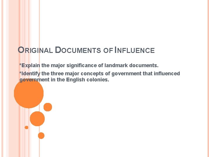 ORIGINAL DOCUMENTS OF INFLUENCE Explain the major significance