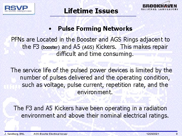 AGS ELECTRICAL LEGACY ISSUES JON SANDBERG Chief Electrical