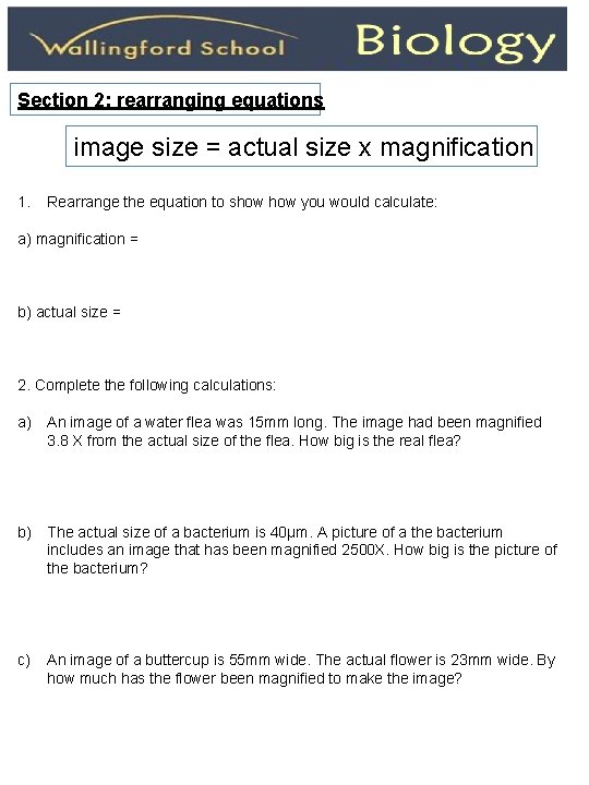 Introduction to AS Biology Name Form Aims of