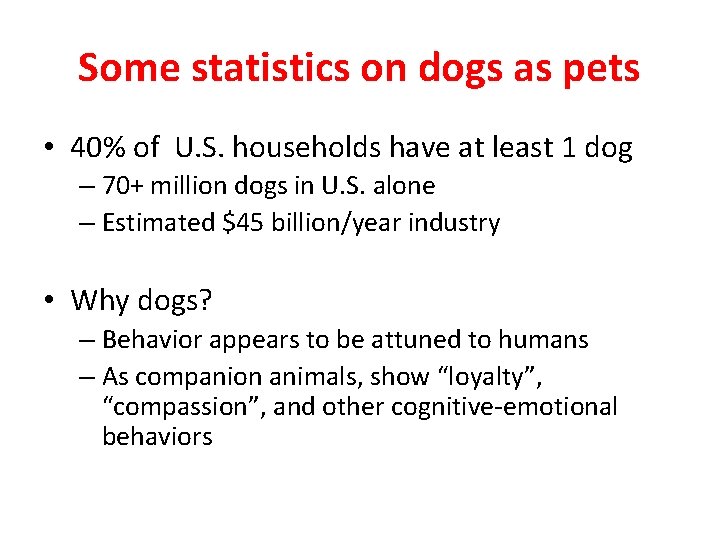 Dog Cognition Some statistics on dogs as pets