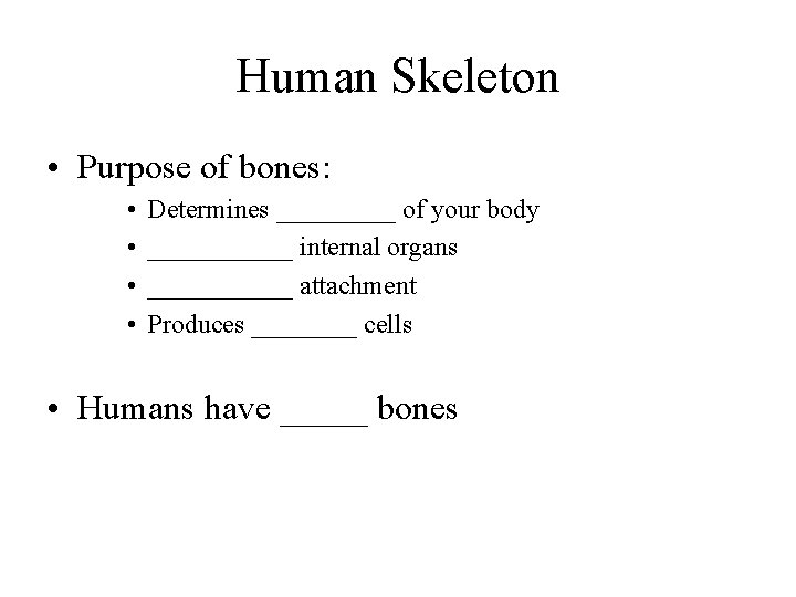 The Skeletal System Human Skeleton Purpose of bones