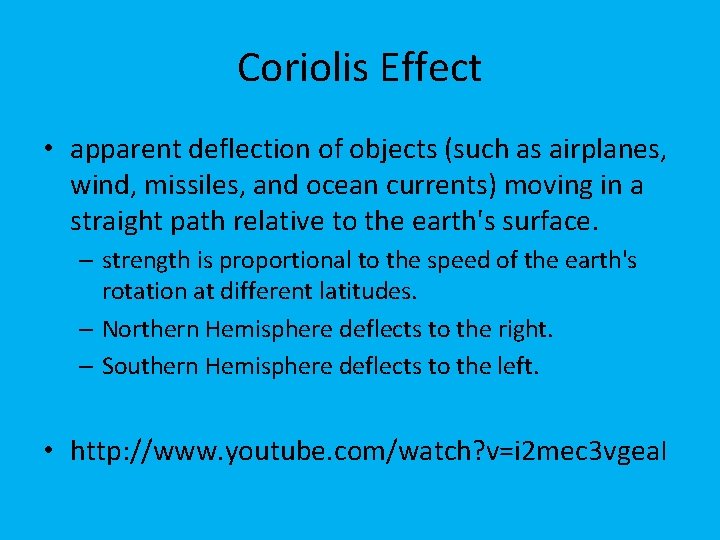 Global Wind Lecture Coriolis Effect apparent deflection of