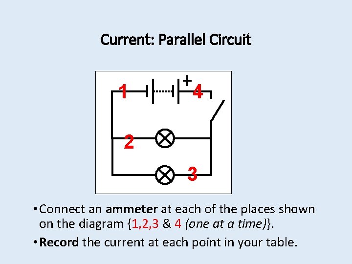Current and Voltage Learning Intention Explain how ammeters