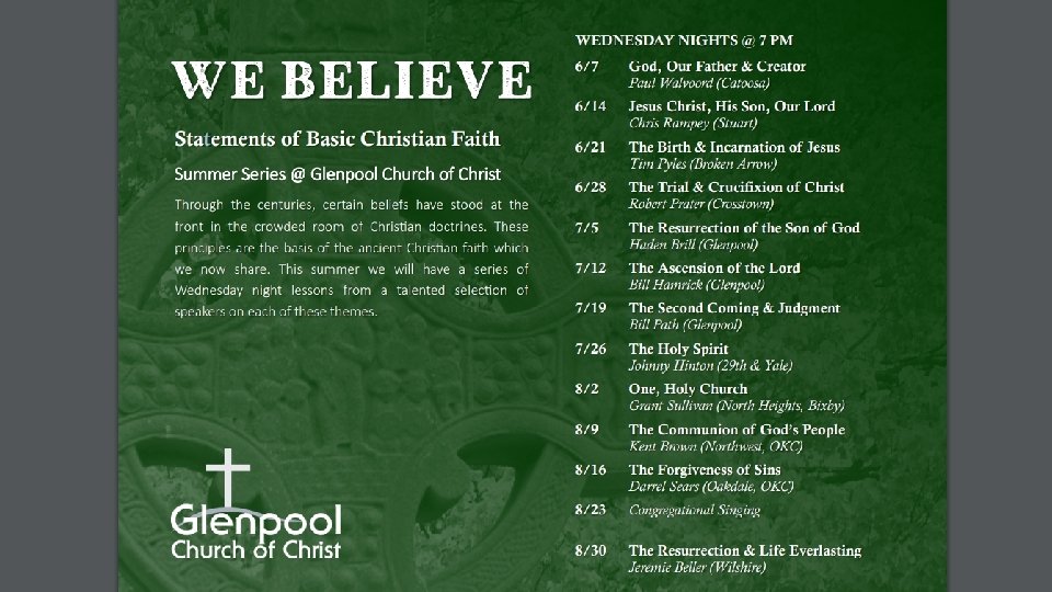 WE BELIEVE in God Our Father Creator Jesus