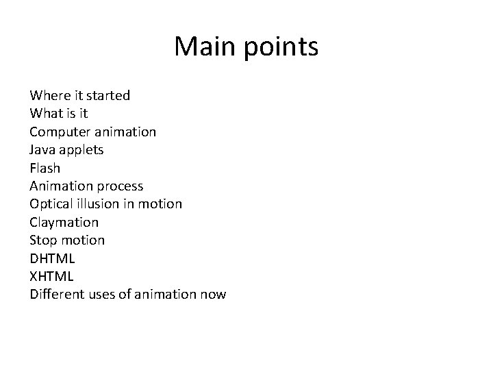 History of web animation Main points Where it