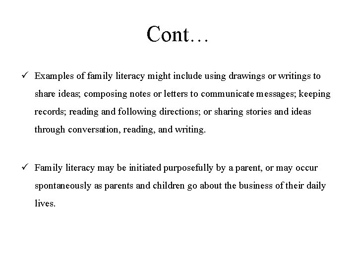 Family literacy Principles Approaches and Practices Prepared by