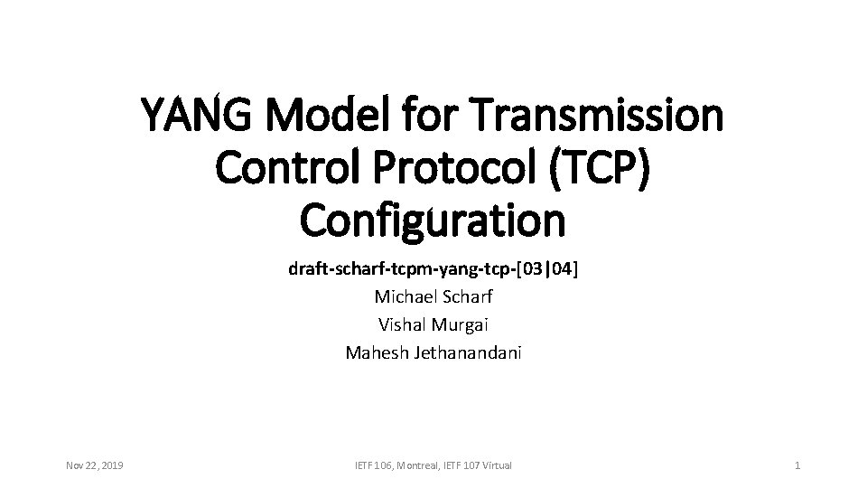 YANG Model for Transmission Control Protocol TCP Configuration