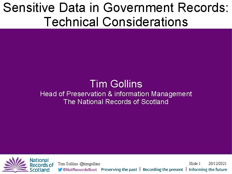 Sensitive Data in Government Records Technical Considerations Tim