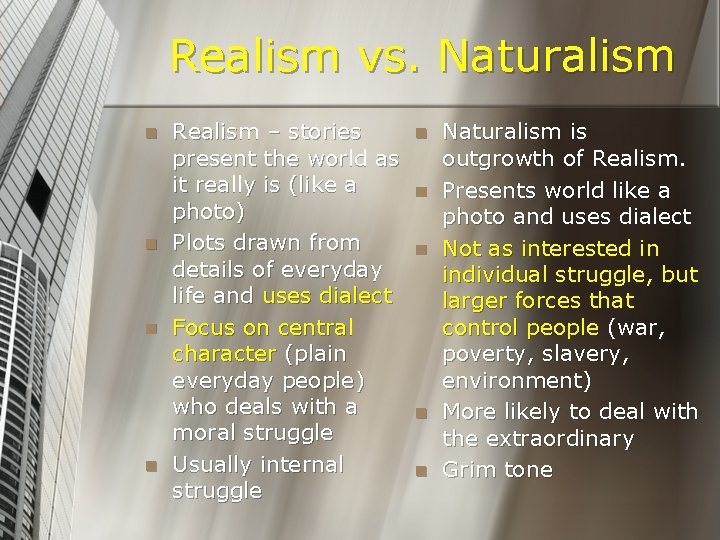 AMERICAN REALISM 1865 1910 Lit Terms for Unit