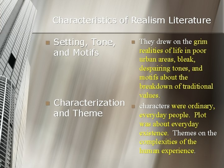 AMERICAN REALISM 1865 1910 Lit Terms for Unit