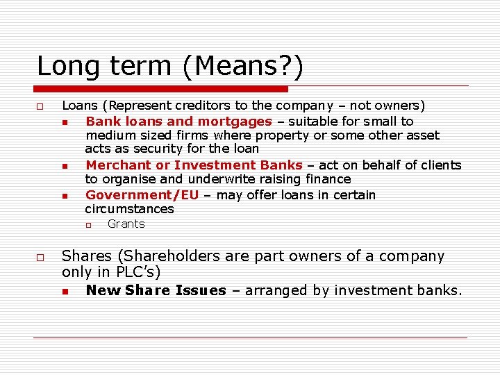 Sources of Finance BTEC Business Level 3 Financial