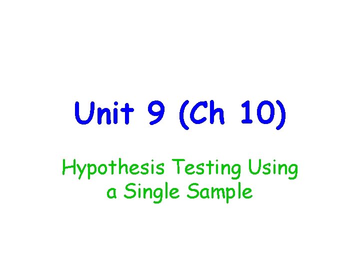 Unit 9 Ch 10 Hypothesis Testing Using a