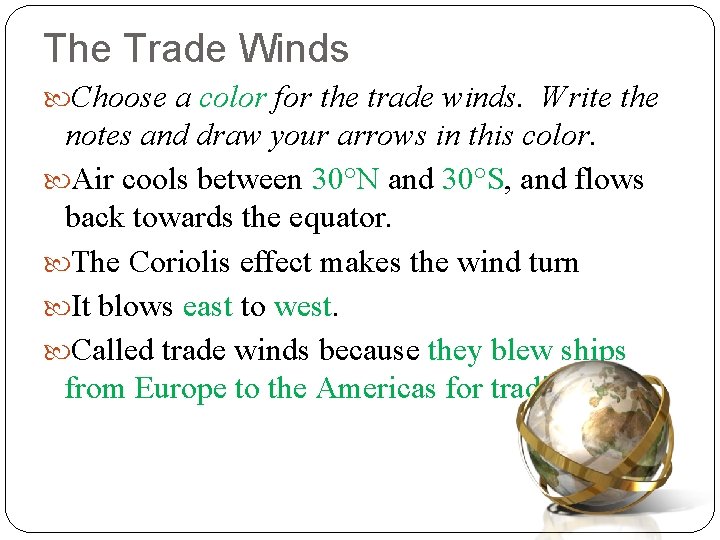 Global Winds Vocabulary Word Definition Equator This part