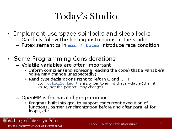 Userspace Synchronization Chris Gill Brian Kocoloski Marion Sudvarg