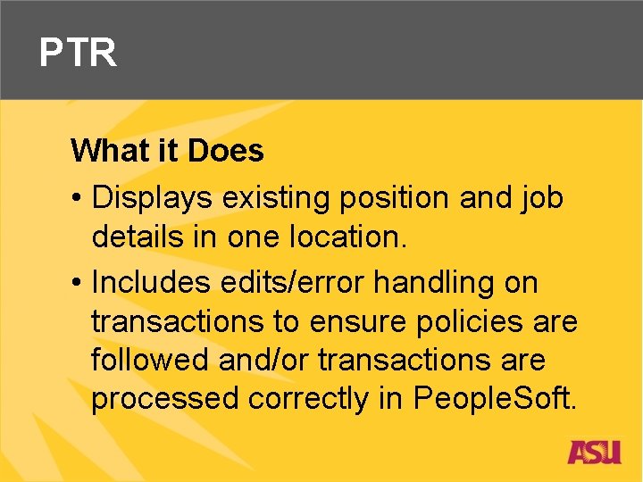 Welcome Personnel Transaction Request PTR Work ListWorkflow Training
