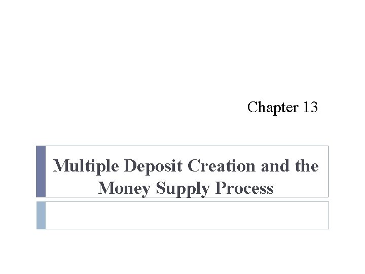 Chapter 13 Multiple Deposit Creation and the Money
