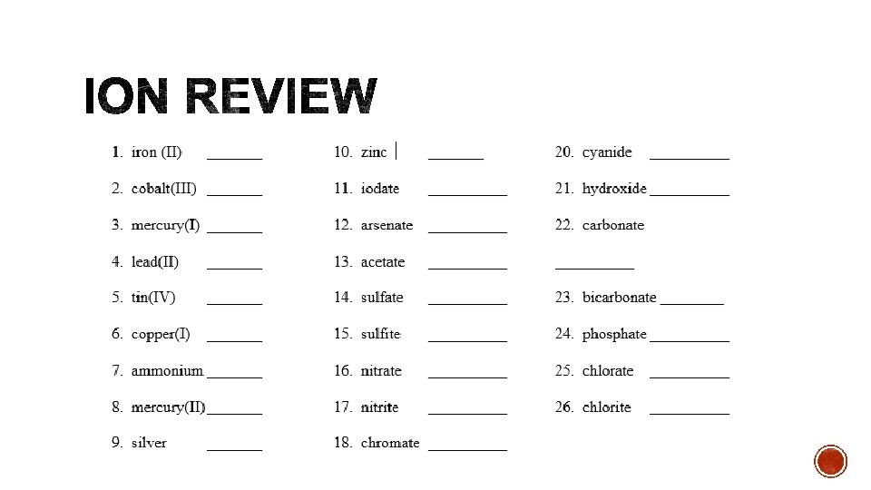 Pick up notes and handout Do Ion Review