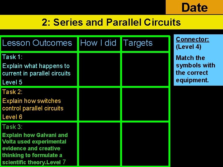 Date 2 Series and Parallel Circuits Lesson Outcomes