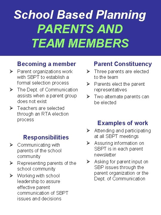 Parent Guide to School Based Planning DISCOVER THE