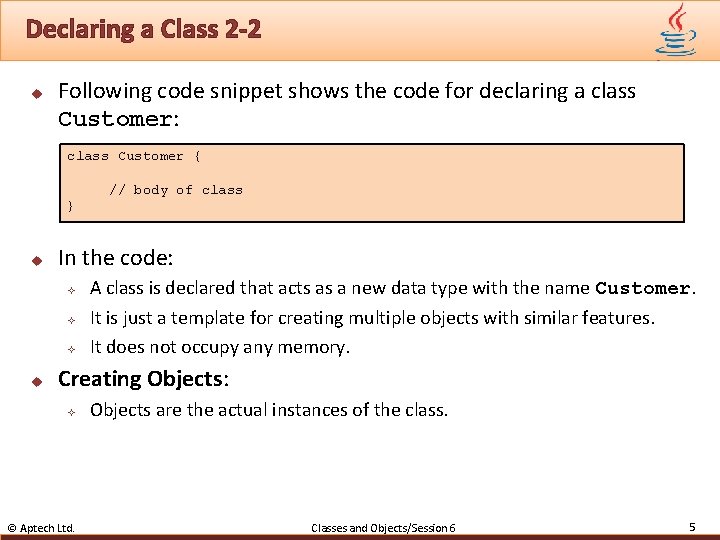 Fundamentals of Java Session 6 Classes and Objects