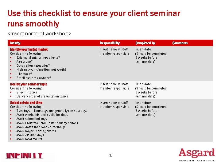 Running an effective client seminar Use this checklist