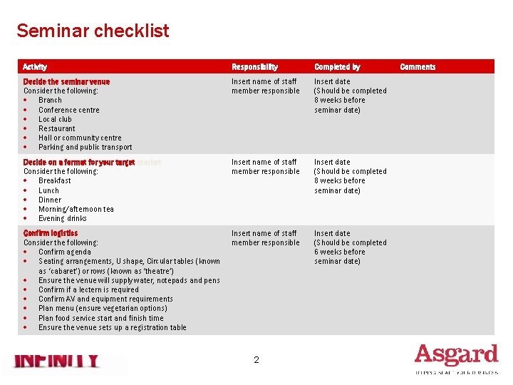 Running an effective client seminar Use this checklist