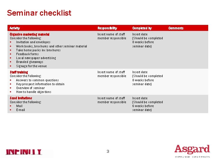 Running an effective client seminar Use this checklist